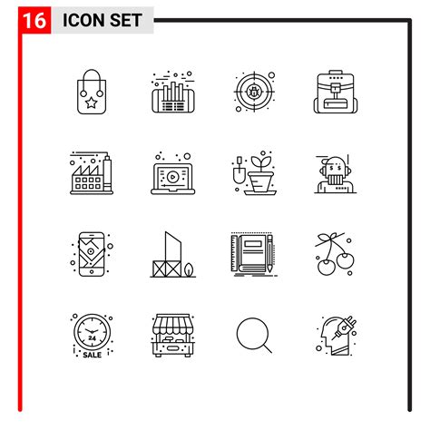 16 User Interface Outline Pack Of Modern Signs And Symbols Of Factory Service Crime School Bag