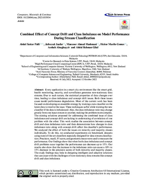Pdf Combined Effect Of Concept Drift And Class Imbalance On Model Performance During Stream