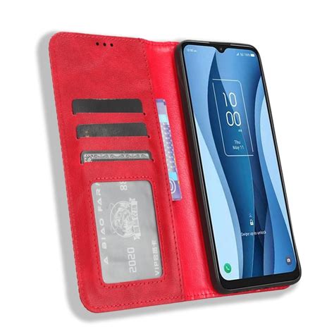 For Tcl Xl Magnetic Buckle Retro Texture Leather Phone Case Red Alexnld Com