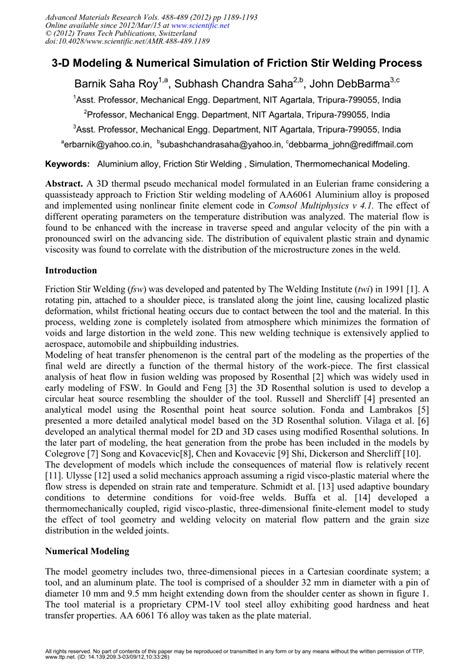 Pdf 3 D Modeling And Numerical Simulation Of Friction Stir Welding Process