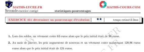 Maths Lycee Fr Exercice Corrig Maths Seconde D Terminer Un Pourcentage