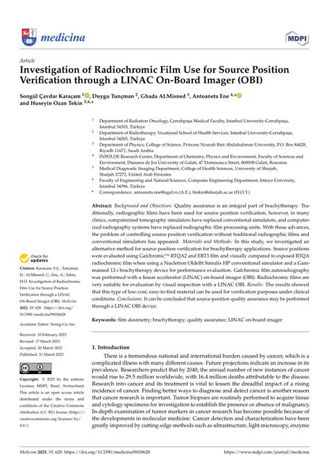 Pdf Investigation Of Radiochromic Film Use For Source Position Verification Through A Linac On