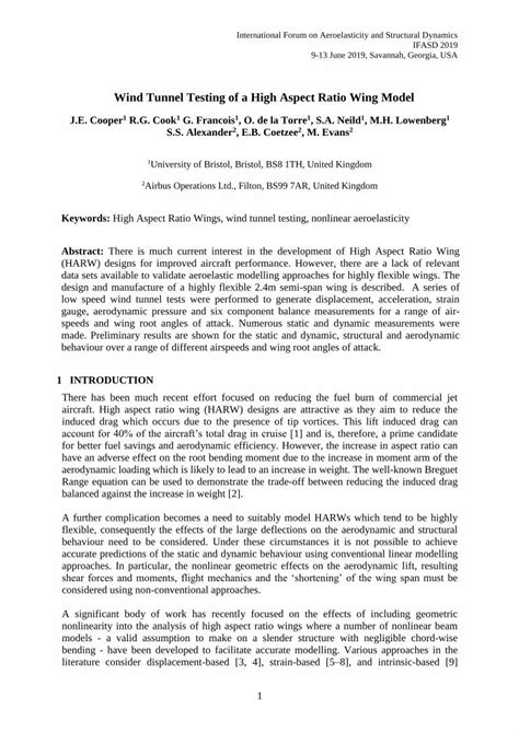 Pdf Wind Tunnel Testing Of A High Aspect Ratio Wing Model€¦ · Behaviour Over A Range Of