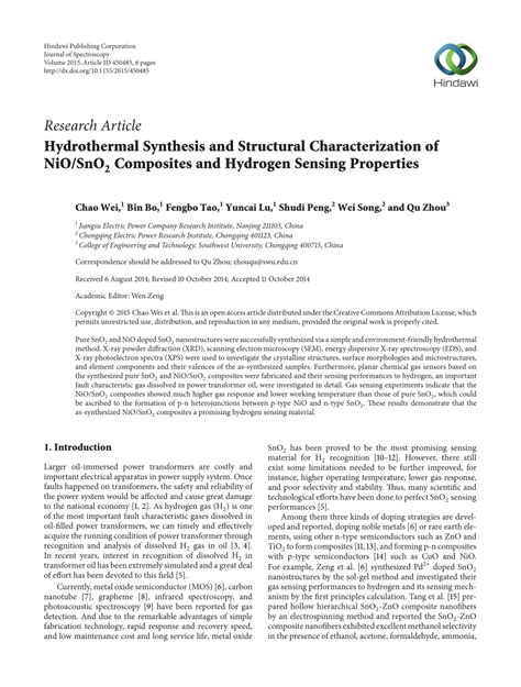 Pdf Hydrothermal Synthesis And Structural Characterization Of Niosno 2 Composites And