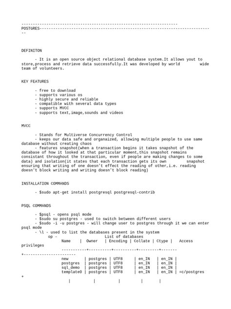 Postgres Notes Pdf Database Index Database Transaction