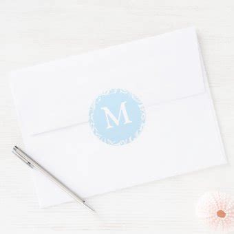 Monogram M Sky Blue And White Wedding Stickers Zazzle