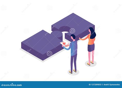 Teamwork Concept Isometric People Working Together Business Team Solution Stock Vector