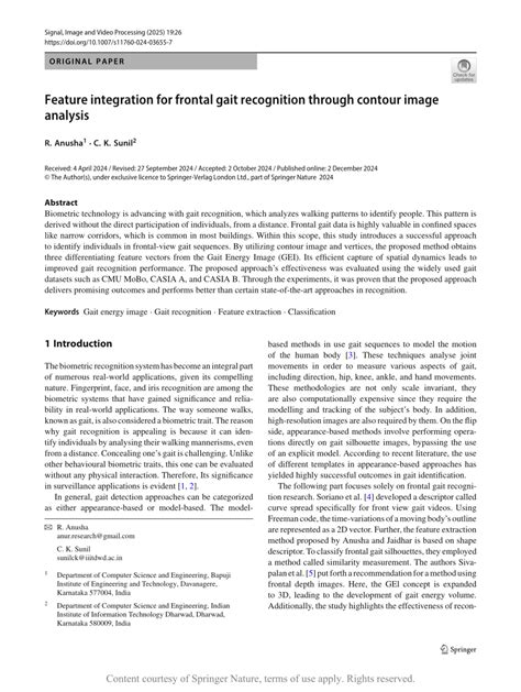 Feature Integration For Frontal Gait Recognition Through Contour Image Analysis Request Pdf