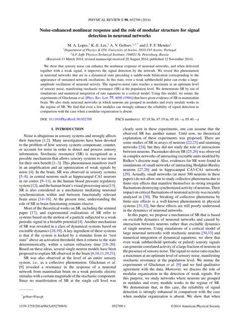 Pdf Stochastic Resonance As An Emergent Property Of Neural Networks