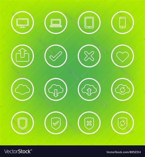 White Line Web Icon Set With Circle Frame Vector Image