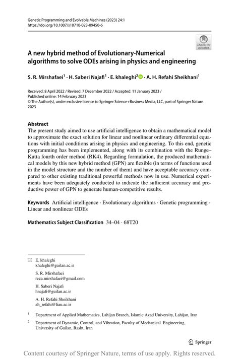 A New Hybrid Method Of Evolutionary Numerical Algorithms To Solve Odes