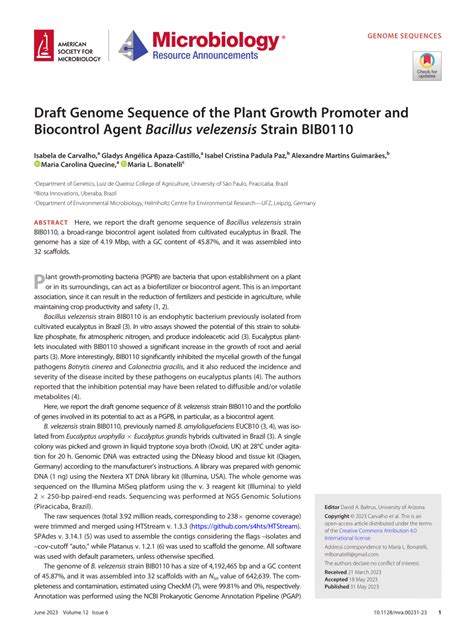 Pdf Draft Genome Sequence Of The Plant Growth Promoter And Biocontrol
