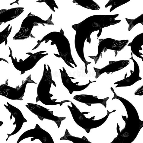 Trout Black Silhouette Vector Seamless Pattern Repeated Texture Of