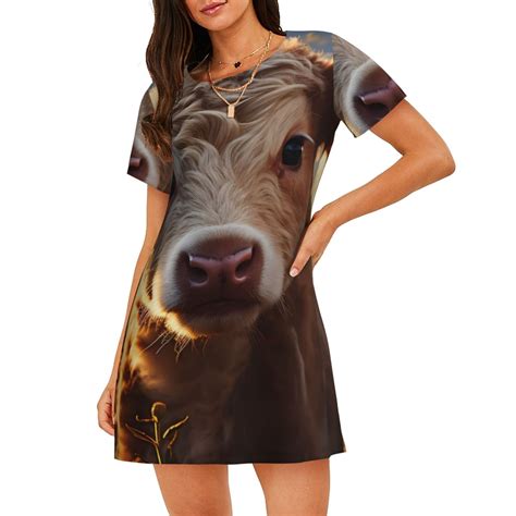 Adobk Sunset Sunflower Small Cow Print Womens Short Sleeve Sleepshirt