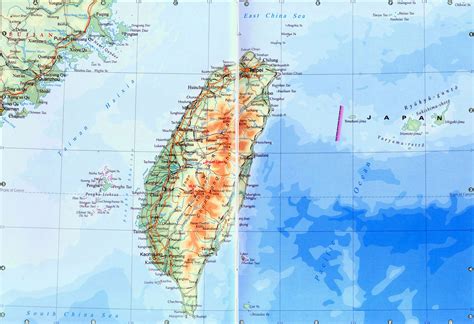 Detailed Elevation Map Of Taiwan With Roads Railroads And Cities
