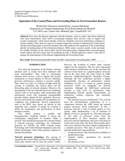 Pdf Separation Of The Control Plane And Forwarding Plane In Next