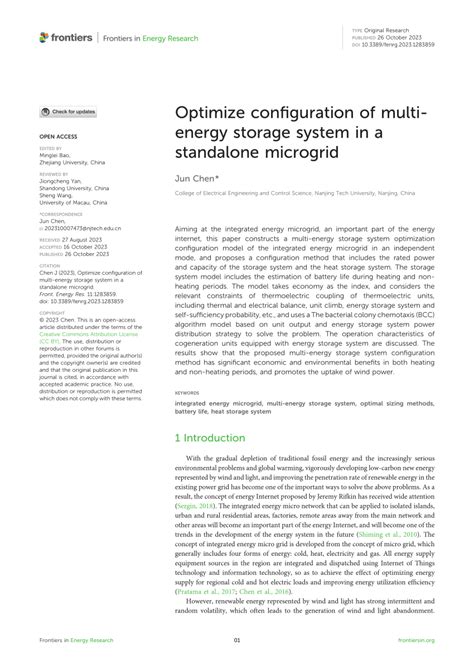 Pdf Optimize Configuration Of Multi Energy Storage System In A Standalone Microgrid