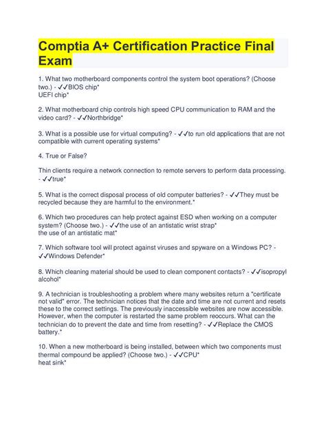 Comptia A Certification Practice Final Exam Artofit