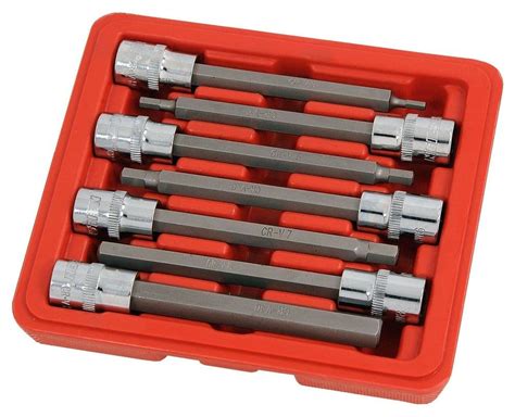 7pc Extra Long Hex Bit Socket Set Allen Key Socket Tool 110mm Long 3 10mm 3 8dr