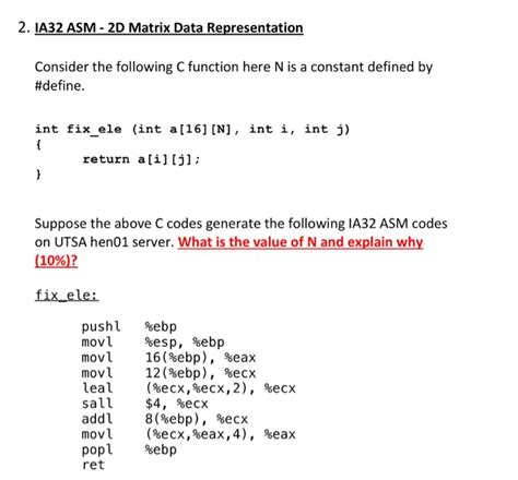 solved 2 ia32 asm 2d matrix data representation consider
