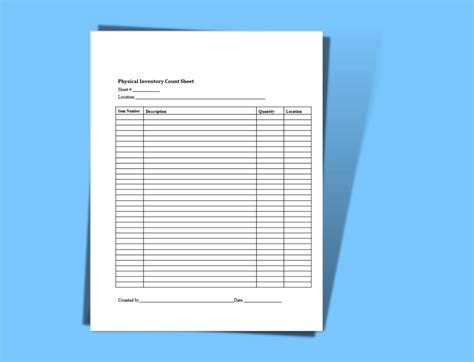 Physical Inventory Count Sheet Physical Checklist Inventory Checklist Inventory Sheet