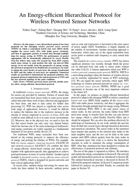 an energy efficient hierarchical protocol for wireless powered sensor