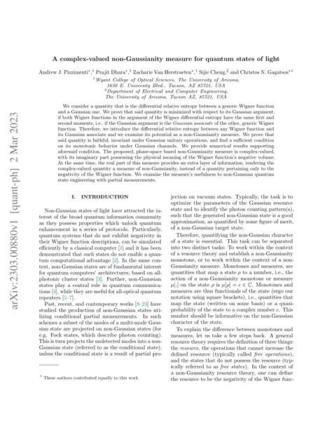 Pdf A Complex Valued Non Gaussianity Measure For Quantum States Of Light