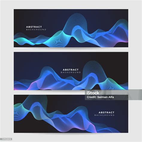 추상적 인 파도가 흐르는 배너 배경 디자인 세트 벡터 일러스트레이션 흐르는 입자 파동 동적 모션 스트림 디지털 기술 곡선 0명에