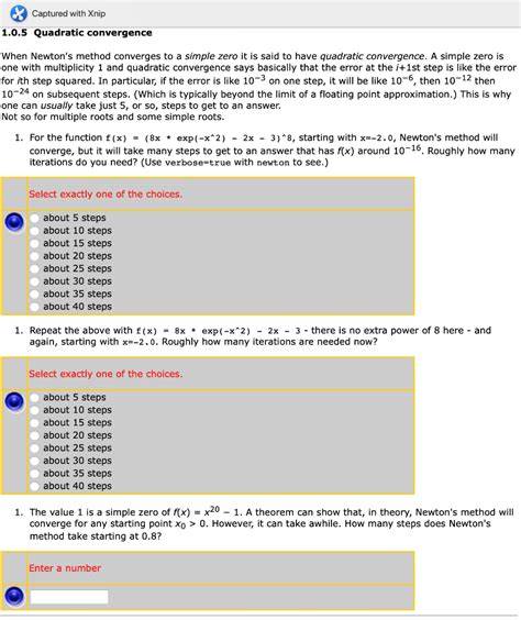 Solved Captured With Xnip 105 Quadratic Convergence When