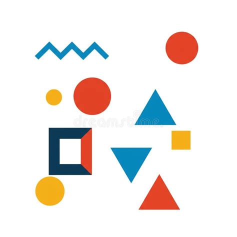 Abstract Composition Featuring Geometric Shapes In Primary Colors On A White Stock Illustration