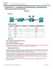 Designing And Implementing Subnetted IPv Addressing Network Course Hero