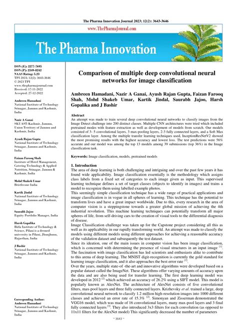 PDF Comparison Of Multiple Deep Convolutional Neural Networks For Image Classification