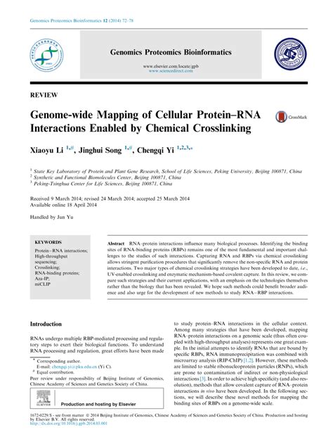 Pdf Genome Wide Mapping Of Cellular Proteinrna Interactions Enabled By Chemical Crosslinking