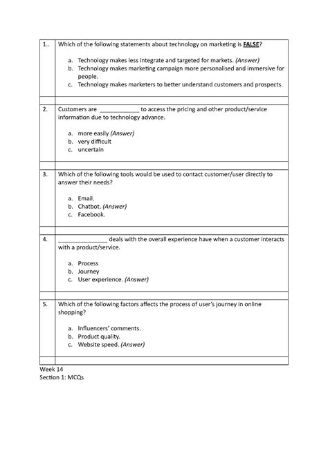 Week 14 Activitiy Mcqs And Matching 1 Which Of The Following Statements About Technology