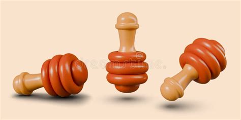 Clean New Honey Dipper Vector 3d Object In Different Positions For Beekeeping Business Concept
