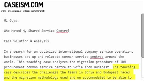 Who Moved My Shared Service Centre Case Solution And Analysis Caseism