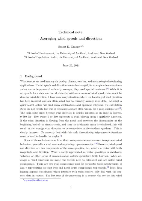 Pdf Technical Note Averaging Wind Speeds And Directions