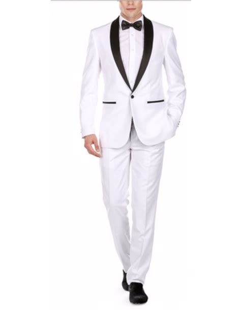 Mens Slim Fit 1 Button Shawl Tuxedo In White