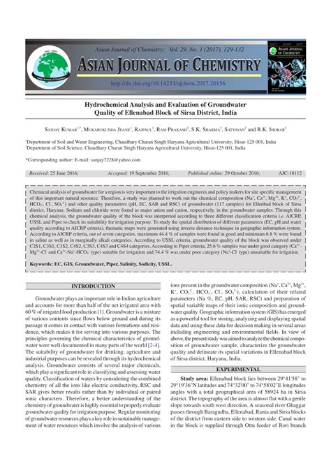 Pdf Hydrochemical Analysis And Evaluation Of Groundwater Quality