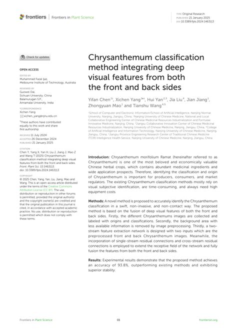 Pdf Chrysanthemum Classification Method Integrating Deep Visual Features From Both The Front