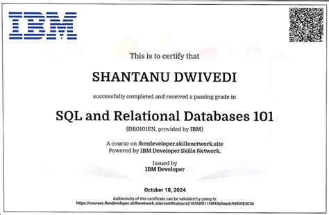 🚀 Excited To Share That I Have Completed The Ibm Sql And Shantanu Dwivedi