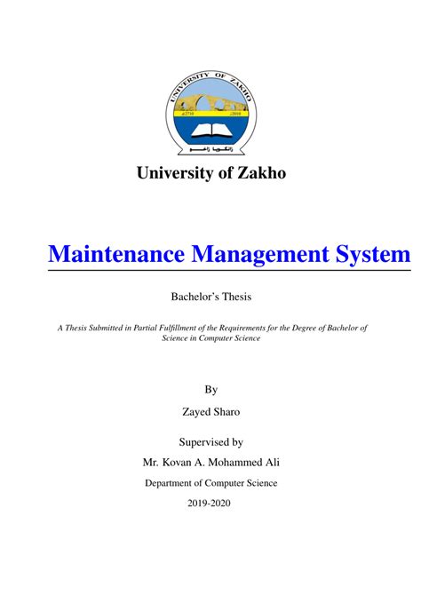 Pdf Maintenance Management System Bachelors Thesis