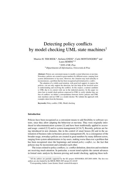 Pdf Detecting Policy Conflicts By Model Checking Uml State Machines