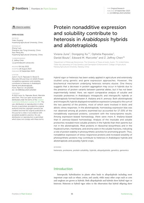 Pdf Protein Nonadditive Expression And Solubility Contribute To Heterosis In Arabidopsis