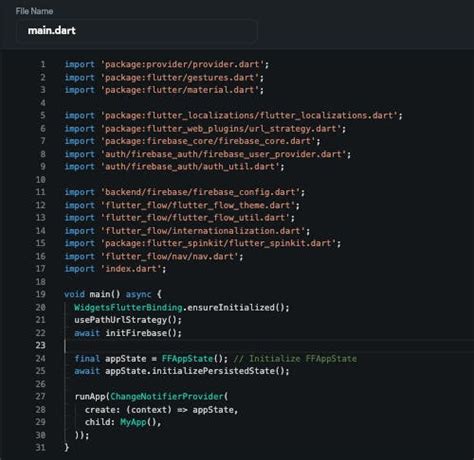 Issue On Editing The Main Function In Flutterflow App