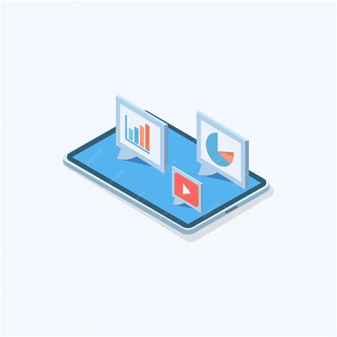Premium Vector Isometric Tablet With Bar Chart Pie Chart Youtube Icon Premium Vector