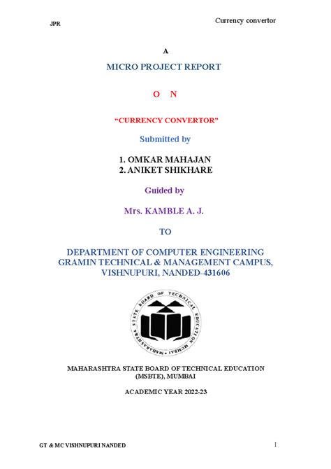Jpr Report A Micro Project Report O N Currency Convertor” Submitted
