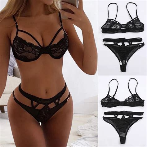 Ropa Interior Ahuecada Sexy Para Mujer Conjunto De Bragas Y Sujetador