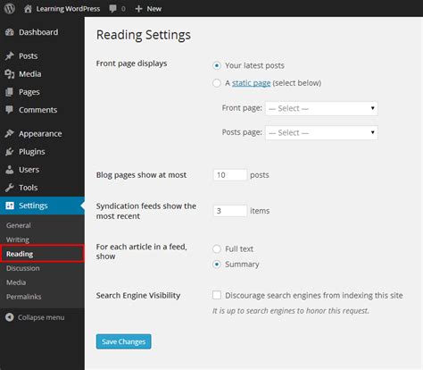 For Newbies Wordpress Reading Settings And Features Explained Exeideas Lets Your Mind Rock