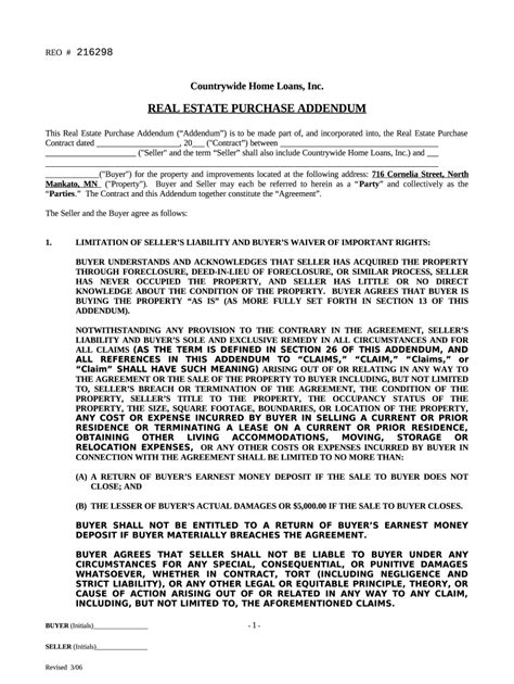 Real Estate Purchase Addendum REO S Made Easy Doc Template PdfFiller